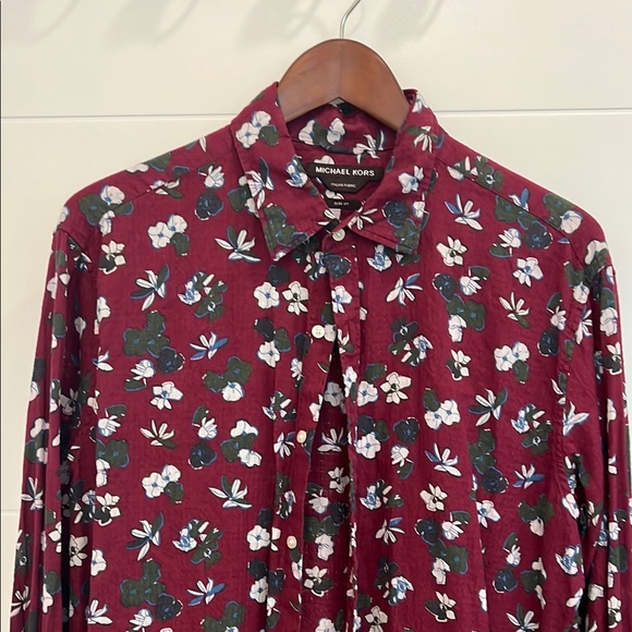 Michael Kors | Shirts | Michael Kors Mens Floral Burgundy Linen Shirt ...